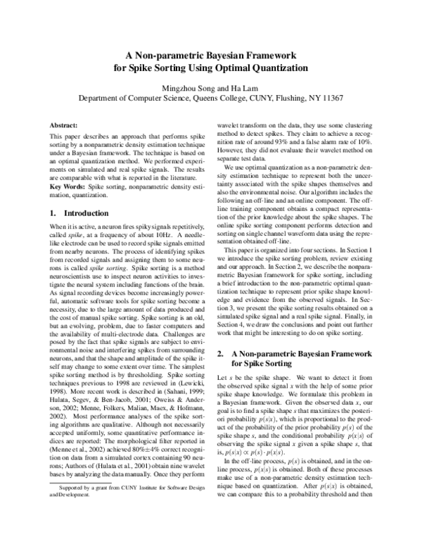 (PDF) A Non-parametric Bayesian Framework for Spike Sorting Using Optimal Quantization