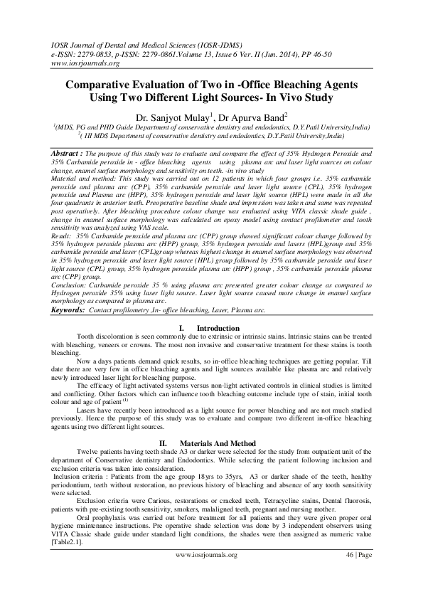 (PDF) Comparative Evaluation of Two in -Office Bleaching Agents Using ...
