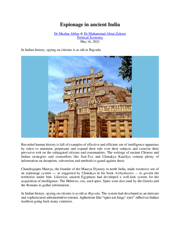 (PDF) Espionage in ancient India