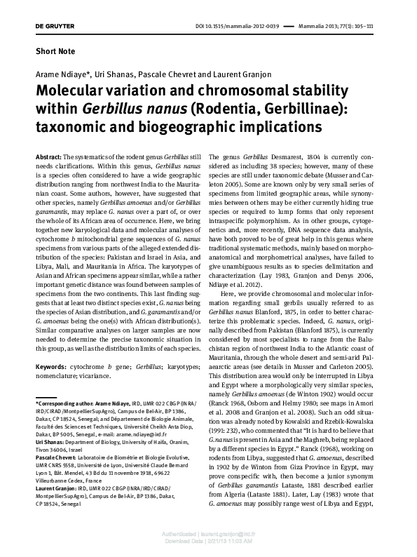 (PDF) Molecular variation and chromosomal stability within Gerbillus ...