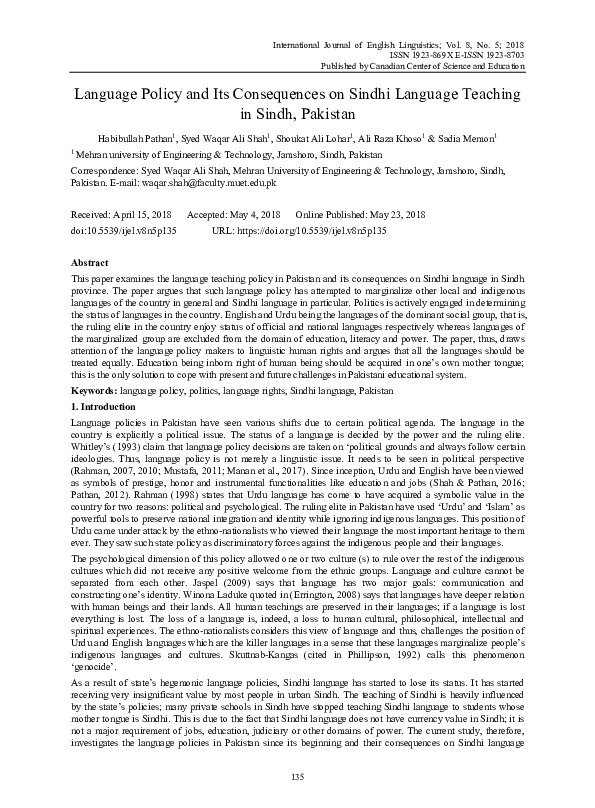 (PDF) Language Policy and Its Consequences on Sindhi Language Teaching ...