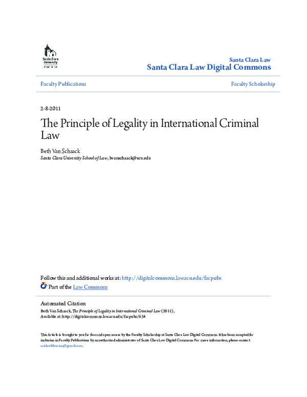 (PDF) The Principle of Legality in International Criminal Law