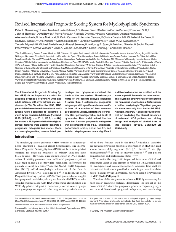 (PDF) Revised International Prognostic Scoring System for Myelodysplastic Syndromes