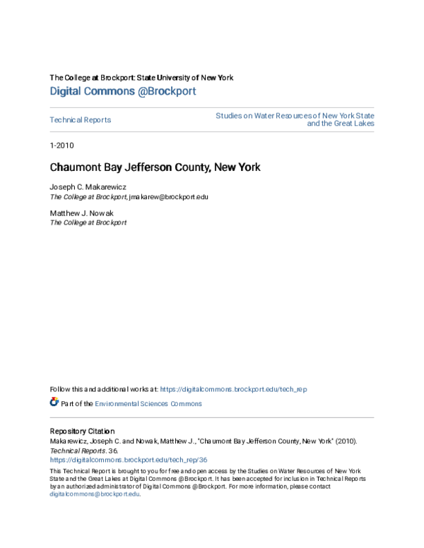 (PDF) Chaumont Bay Jefferson County, New York | J. Makarewicz ...