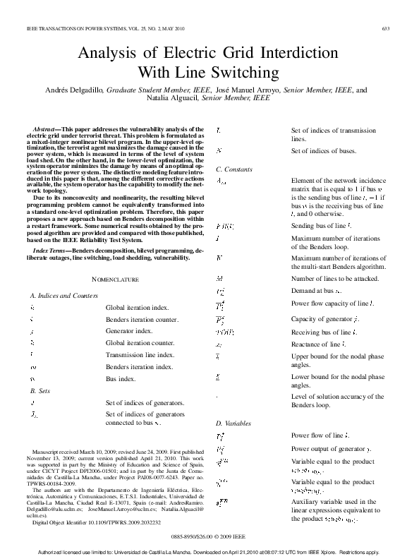 Pdf Analysis Of Electric Grid Interdiction With Line Switching