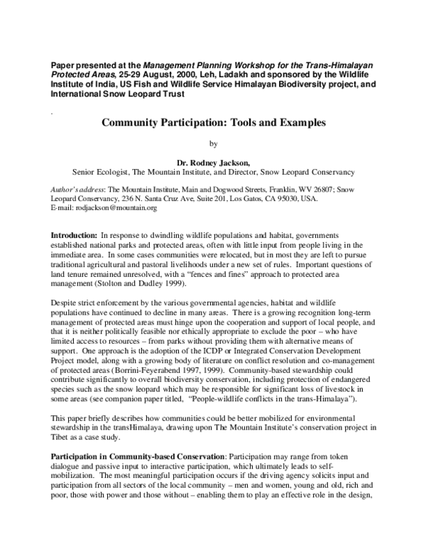 (PDF) Community Participation: Tools and Examples
