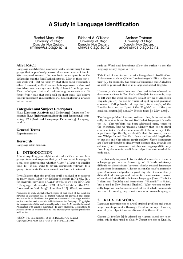 (PDF) A study in language identification