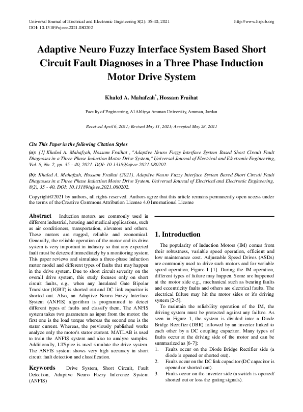 Pdf Adaptive Neuro Fuzzy Interface System Based Short Circuit Fault Diagnoses In A Three Phase