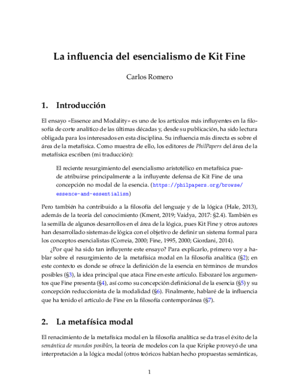 (PDF) La influencia del esencialismo de Kit Fine