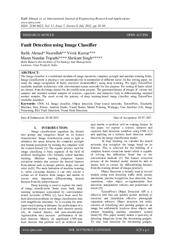 Pdf Fault Detection Using Image Classifier 9095