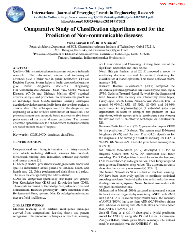 (PDF) Comparative Study of Classification algorithms used for the ...