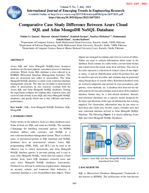 Pdf Comparative Case Study Difference Between Azure Cloud Sql And