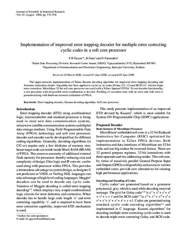 (PDF) Implementation of improved error trapping decoder for multiple error correcting cyclic ...