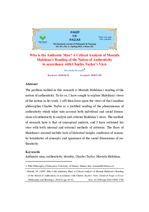 (PDF) Who is the Authentic Man? A Critical Analysis of Mostafa Malekian ...