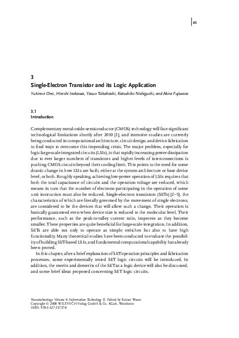 (PDF) Single-Electron Transistor and its Logic Application