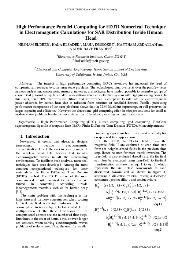 Pdf High Performance Parallel Computing For Fdtd Numerical Technique In Electromagnetic