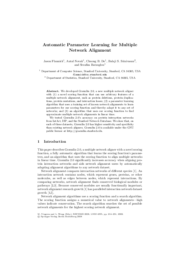 (PDF) Automatic parameter learning for multiple network alignment