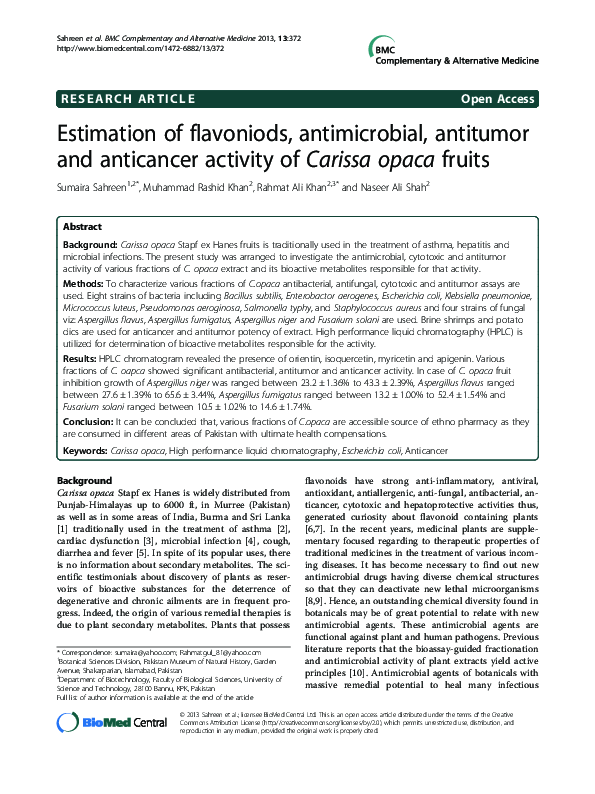 (PDF) Estimation of flavoniods, antimicrobial, antitumor and anticancer ...