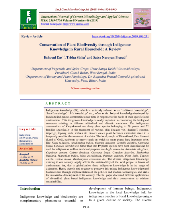 (PDF) Conservation of Plant Biodiversity through Indigenous Knowledge ...