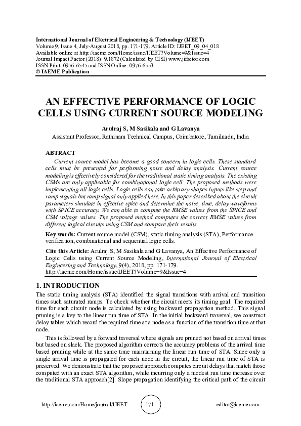 (PDF) AN EFFECTIVE PERFORMANCE OF LOGIC CELLS USING CURRENT SOURCE MODELING