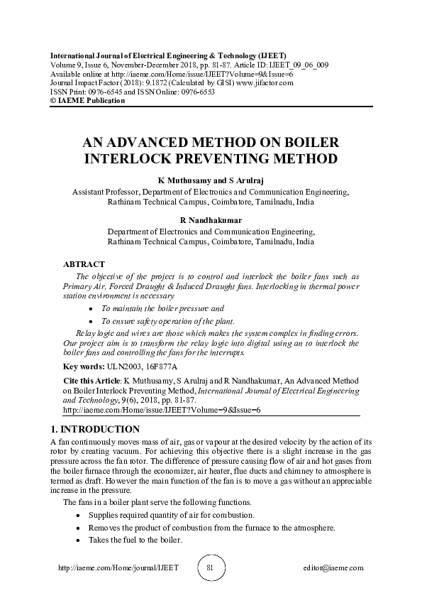 (PDF) AN ADVANCED METHOD ON BOILER INTERLOCK PREVENTING METHOD