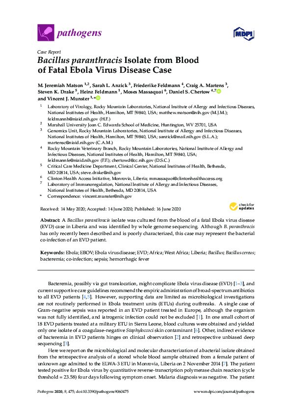 (PDF) Bacillus paranthracis Isolate from Blood of Fatal Ebola Virus ...