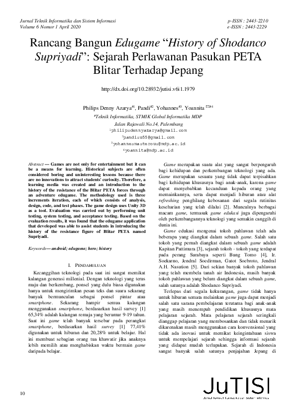 (PDF) Rancang Bangun Edugame "History of Shodanco Supriyadi": Sejarah ...
