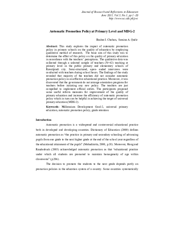 (PDF) Automatic Promotion Policy at Primary Level and MDG-2