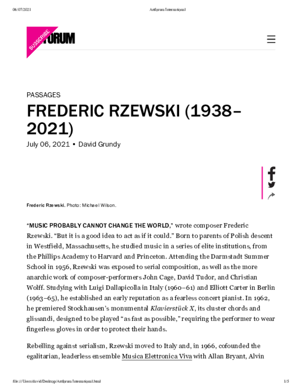 (PDF) Passages: Frederic Rzewski