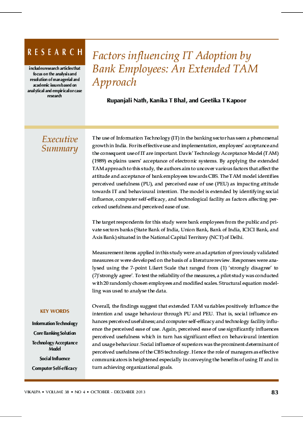 (PDF) Factors influencing IT Adoption by Bank Employees: An Extended ...