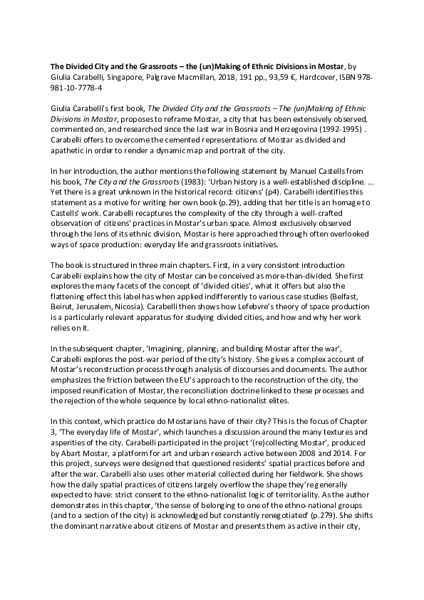 (PDF) The Divided City and the Grassroots -the (un)Making of Ethnic ...