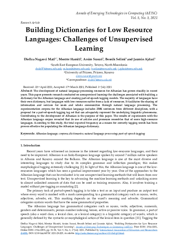 (PDF) Building Dictionaries for Low Resource Languages: Challenges of Unsupervised Learning