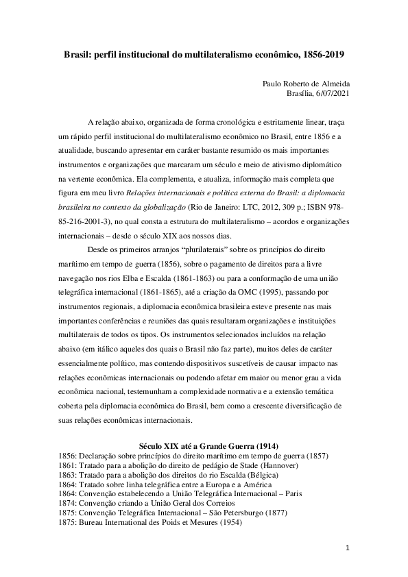 (PDF) 3944) Brasil: perfil institucional do multilateralismo economico ...