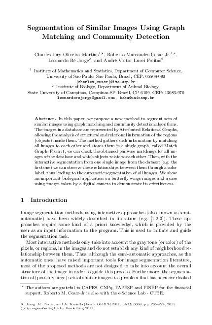 Pdf Segmentation Of Similar Images Using Graph Matching And Community