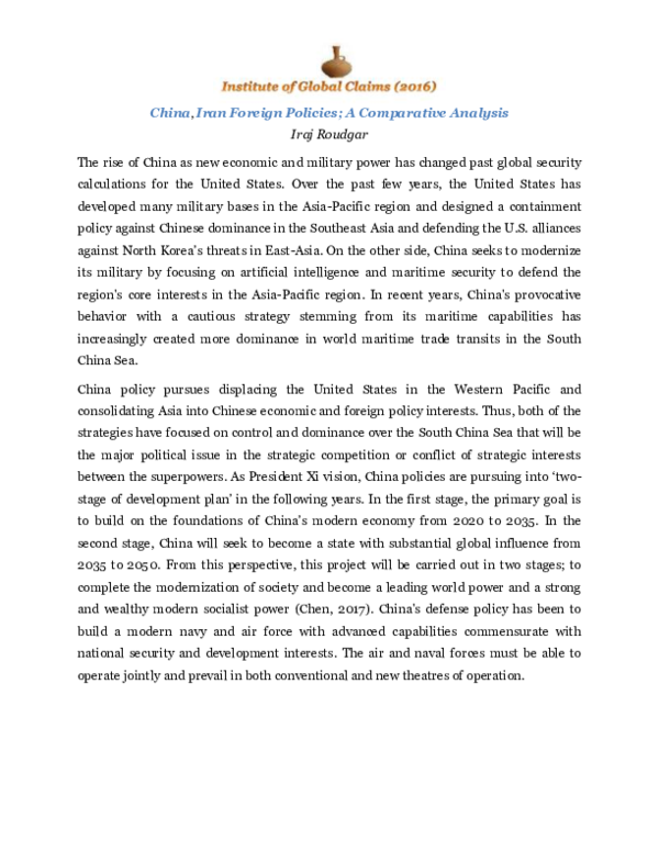 (PDF) China and Iran Foreign Policies; A Comparative Analysis