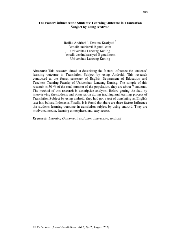 (PDF) The The Factors influence the Students’ Learning Outcome in ...