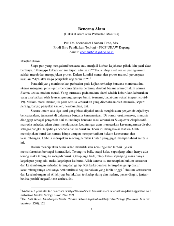 (PDF) Bencana Alam (Hakikat Alam atau Perbuatan Manusia