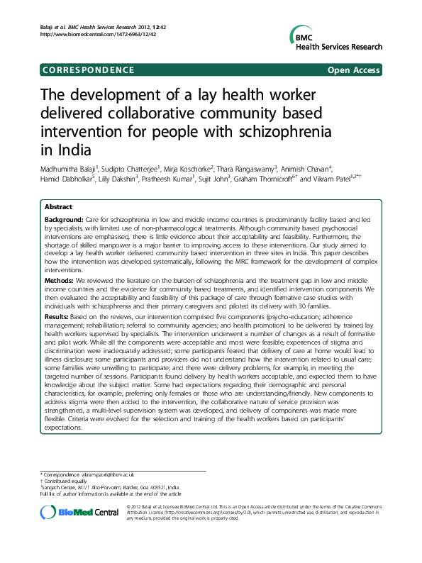 (PDF) The development of a lay health worker delivered collaborative ...