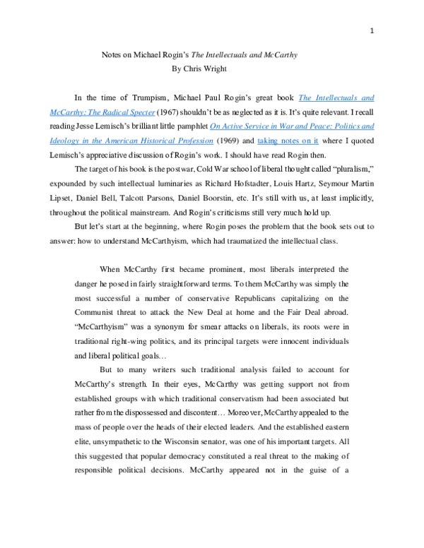 (PDF) Michael Paul Rogin's classic "The Intellectuals and McCarthy"