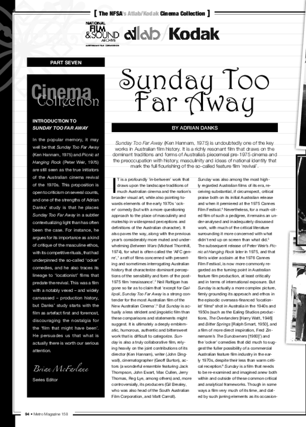 (PDF) Cinema Collection: Sunday Too Far Away | Adrian Danks - Academia.edu