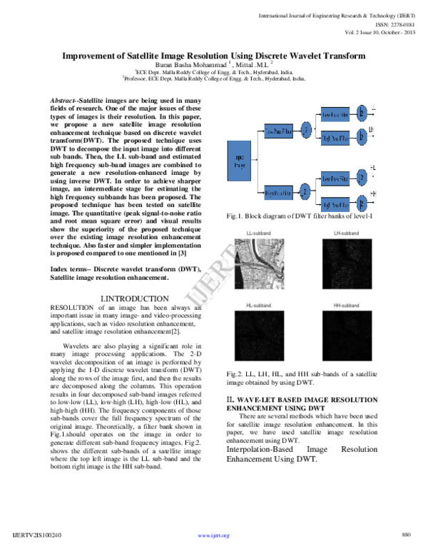 (PDF) IJERT-Improvement of Satellite Image Resolution Using Discrete Wavelet Transform