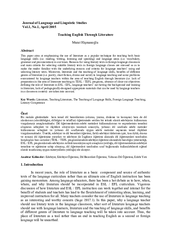 (PDF) Teaching English Through Literature