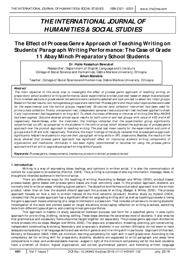 (PDF) The Effect of Process Genre Approach of Teaching Writing on ...