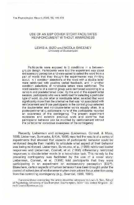 (PDF) Use of an ESP Cover Story Facilitates Reinforcement Without ...