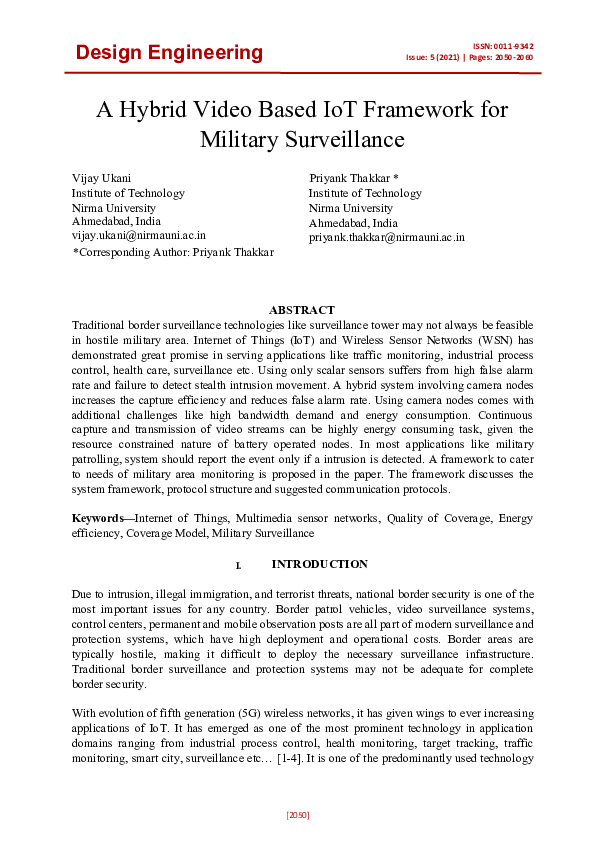 (PDF) A Hybrid Video Based IoT Framework for Military Surveillance