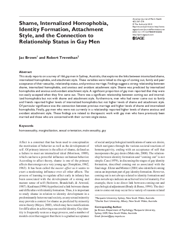 (PDF) Shame, Internalized Homophobia, Identity Formation, Attachment ...