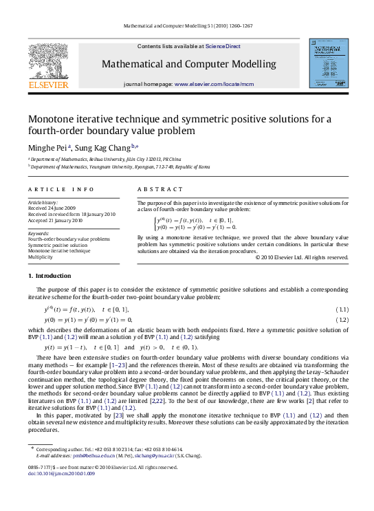 (PDF) Monotone iterative technique and symmetric positive solutions for a fourth-order boundary ...