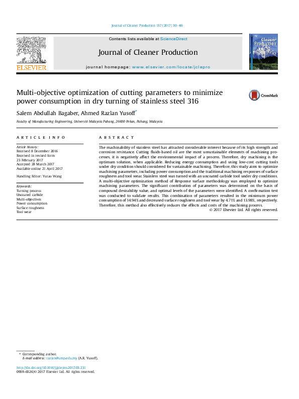 Pdf Multi Objective Optimization Of Cutting Parameters In Turning