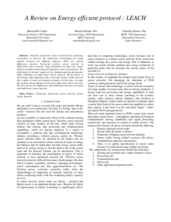(PDF) A Review on Energy efficient protocol : LEACH