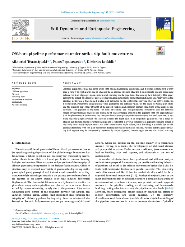 (PDF) Offshore pipeline performance under strike-slip fault movements